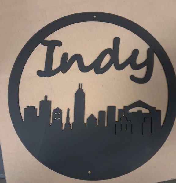 INDY SKYLINE ROUND METAL SIGN 16" 18" OR 20" - Circle City Metalworks
