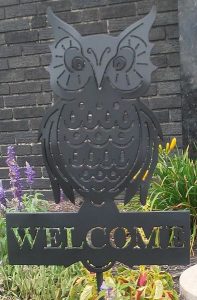 OWL SHAPED METAL WELCOME SIGN YARD GARDEN ART OUTDOOR DECOR HOME DECOR ...